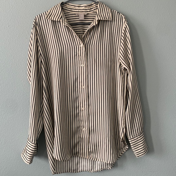 H&M | Tops | Hm Longline Vertical Stripe Oversized Satin Pajama Style ...